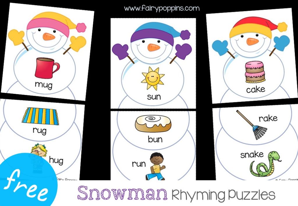 Snowman Rhyming Puzzles - Fairy Poppins