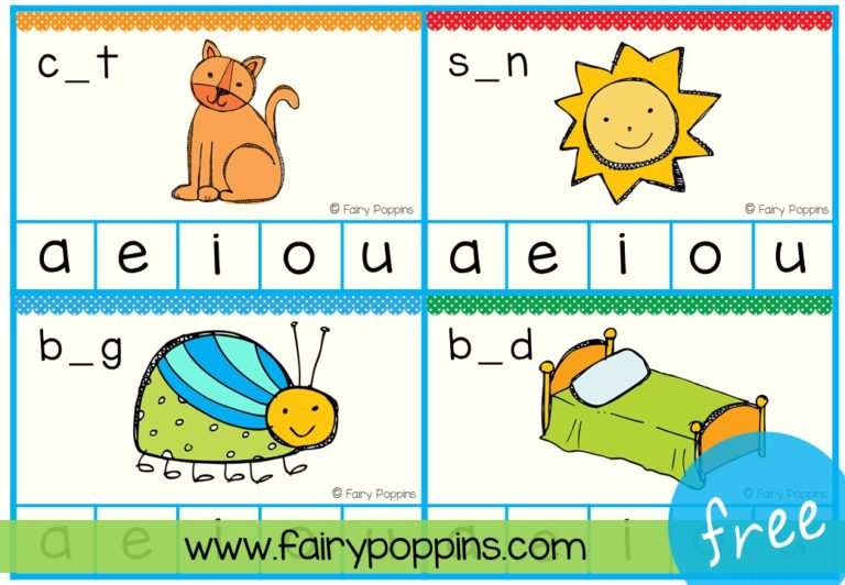 Medial Vowel Phonics Clip Cards - Fairy Poppins