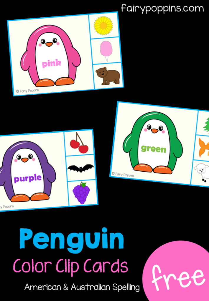 Penguin Color Clip Cards - Fairy Poppins