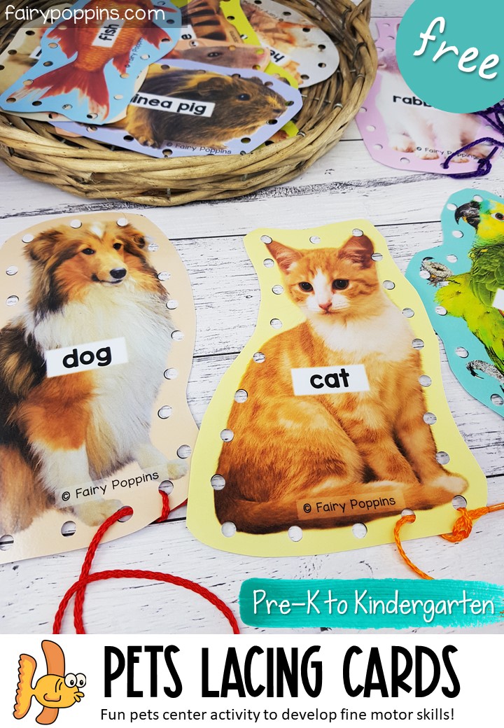 Pets Lacing Cards - Fine Motor Activity - Fairy Poppins