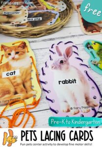 Pets Lacing Cards - Fine Motor Activity - Fairy Poppins