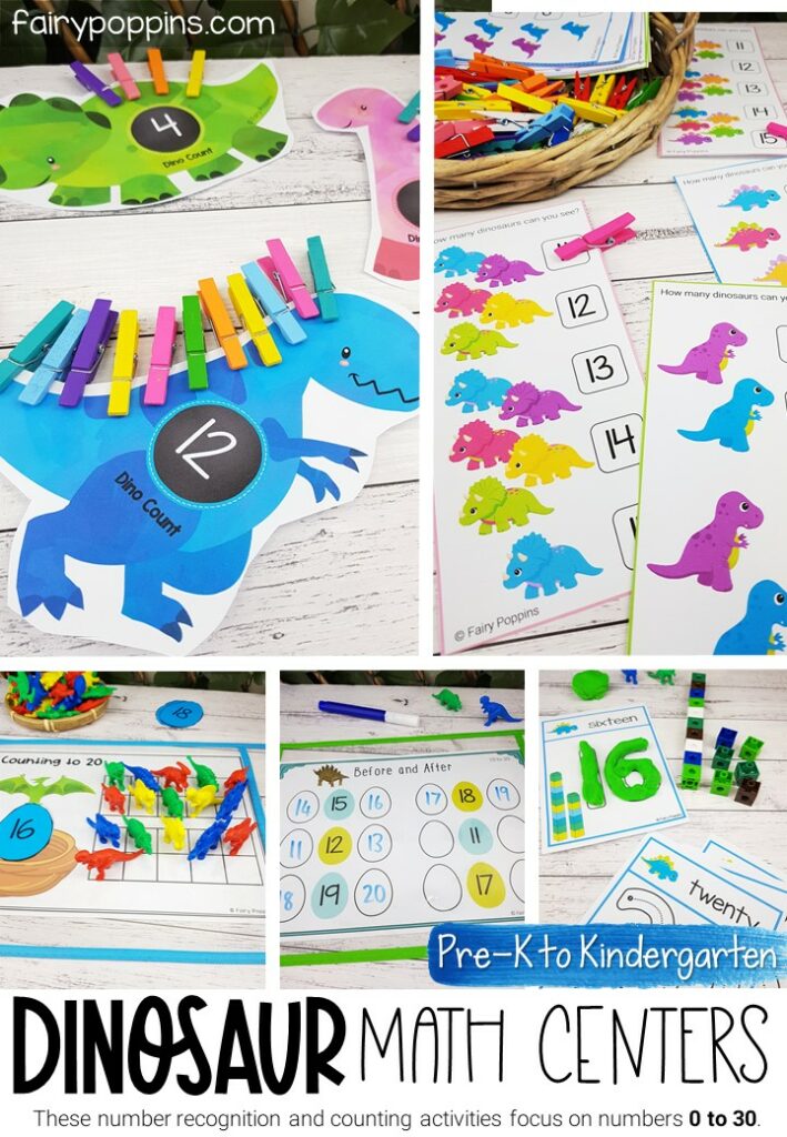 Dinosaur Math Centers - Numbers 0 to 30 - Fairy Poppins