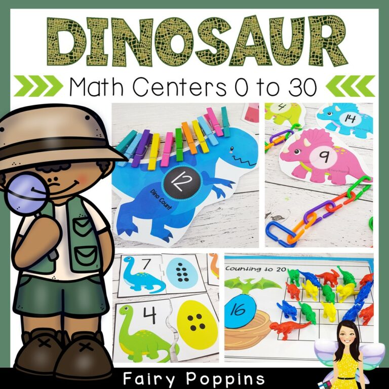 Dinosaur Math Centers - Numbers 0 to 30 - Fairy Poppins