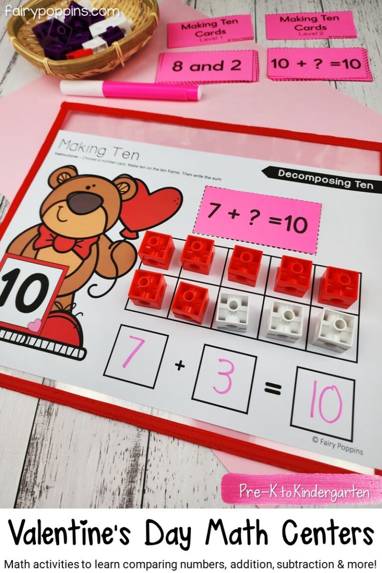 Valentine's Day Math Centers for Kindergarten - Fairy Poppins