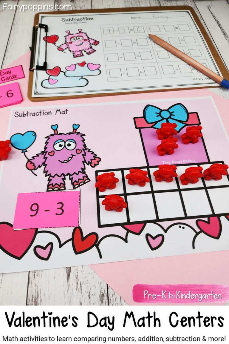 Valentine's Day Math Centers for Kindergarten - Fairy Poppins