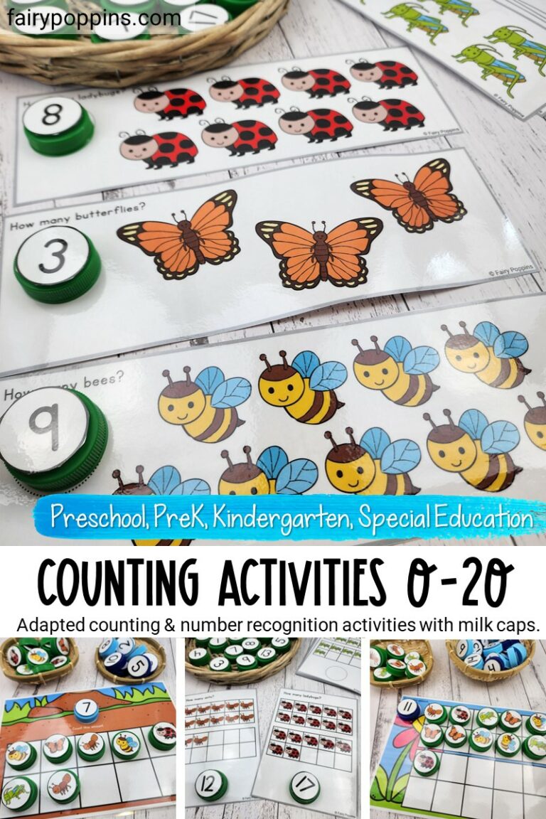 Milk Cap Counting Activities for Kids (0-20) - Fairy Poppins