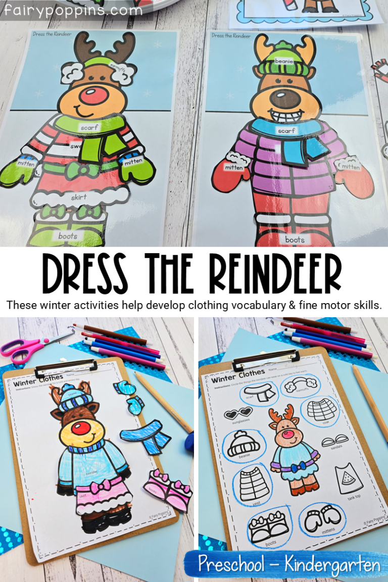 Dress the Reindeer Paper Doll Activities for Winter Clothing Vocabulary ...