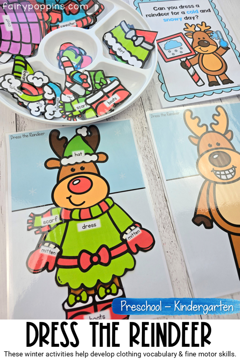 Dress the Reindeer Paper Doll Activities for Winter Clothing Vocabulary ...