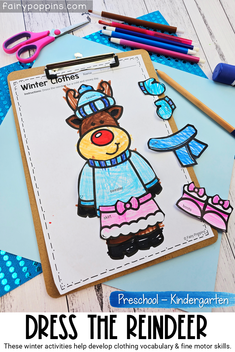 Dress the Reindeer Paper Doll Activities for Winter Clothing Vocabulary ...