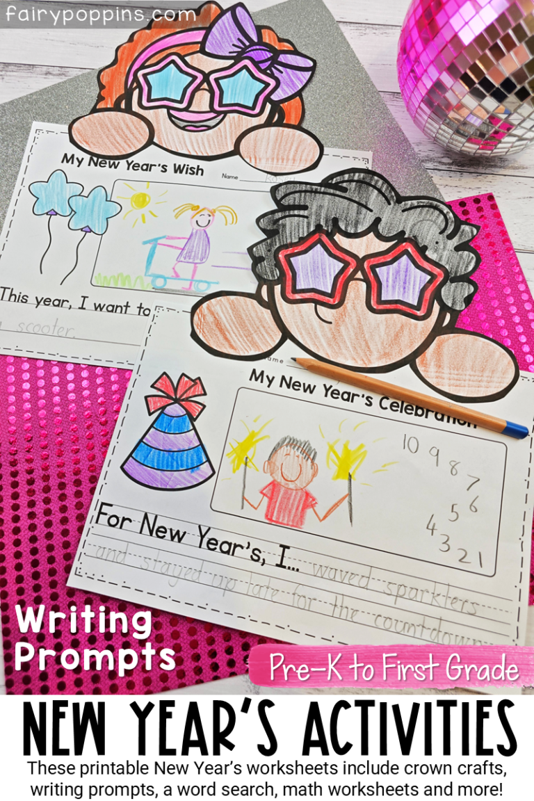 Printable New Year's Worksheet Activities and Crafts for Kids - Fairy ...