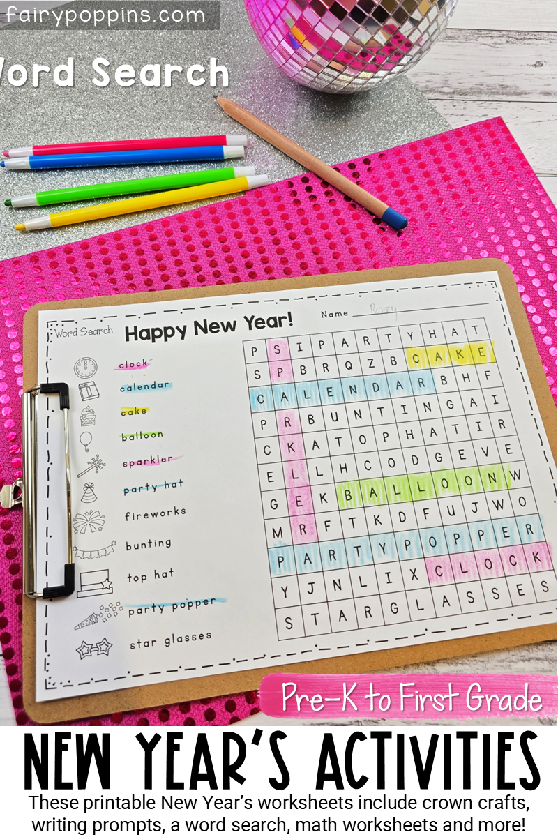 Printable New Year's Worksheet Activities and Crafts for Kids - Fairy ...