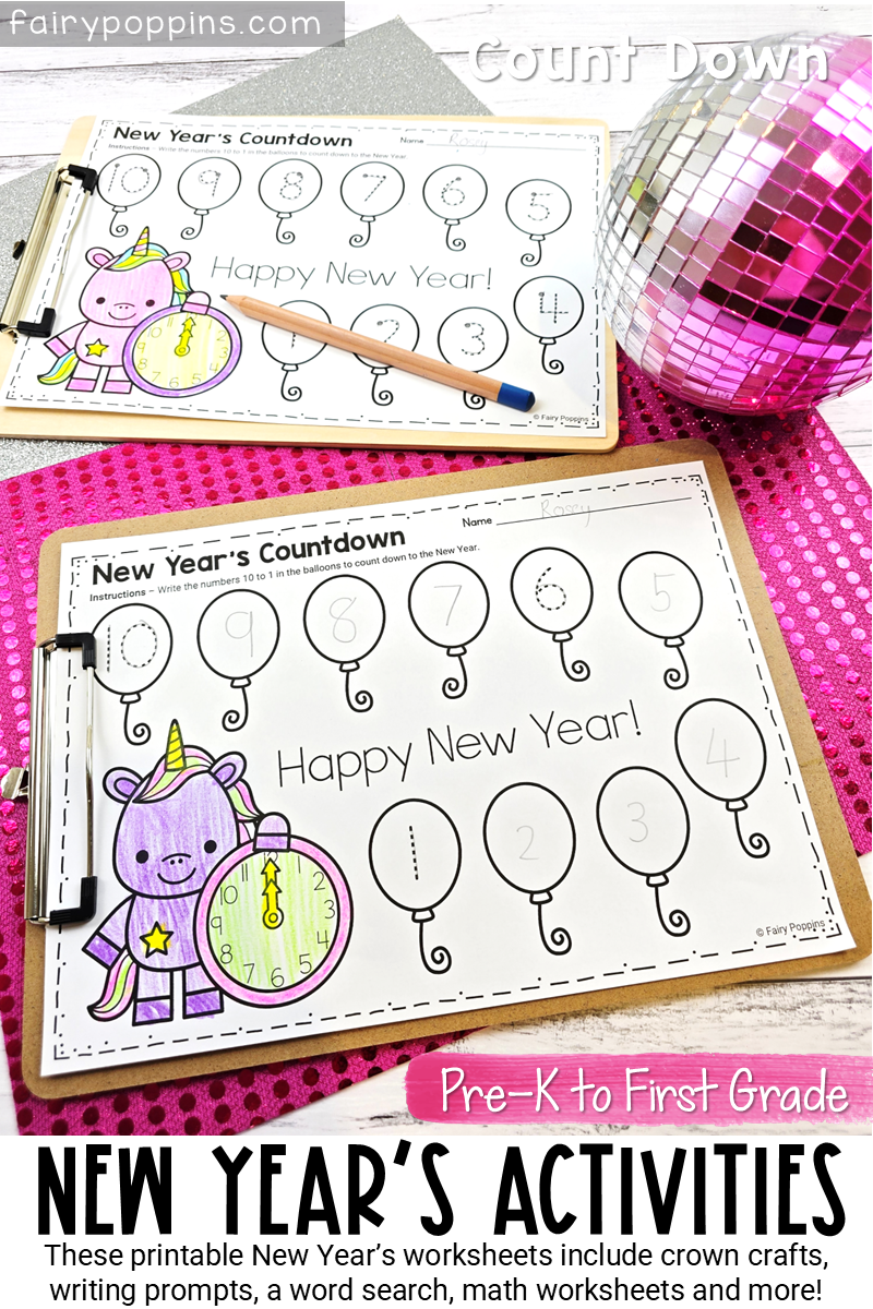 Printable New Year's Worksheet Activities and Crafts for Kids - Fairy ...